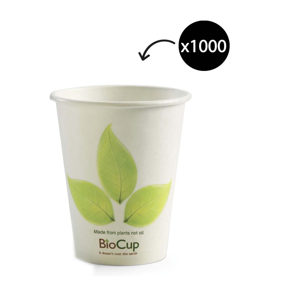 Biopak Single Wall Biocup 8Oz/270ml White Leaf Design Carton 1000 | Winc