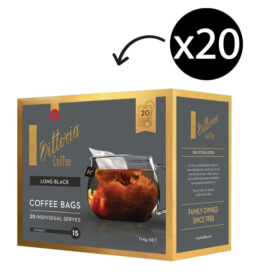 Vittoria Long Black Coffee Bags Box 20 | Winc