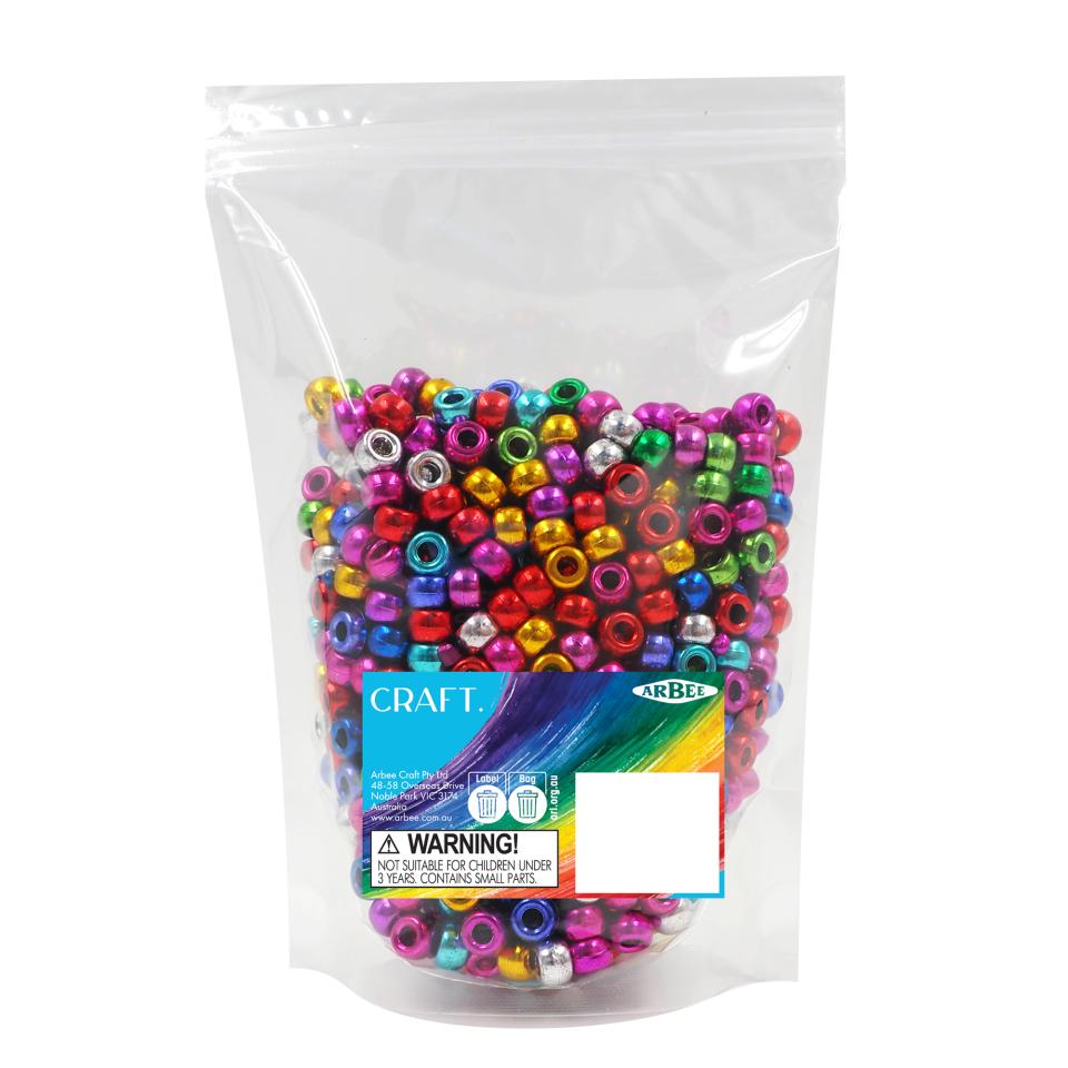 Arbee Beads Pony Beads Metallics Multicolour 9mm 250g | Winc
