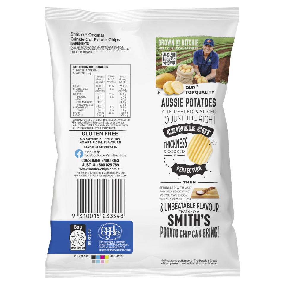 Smiths Chips Crinkle Cut Original 45g Carton 18 | Winc