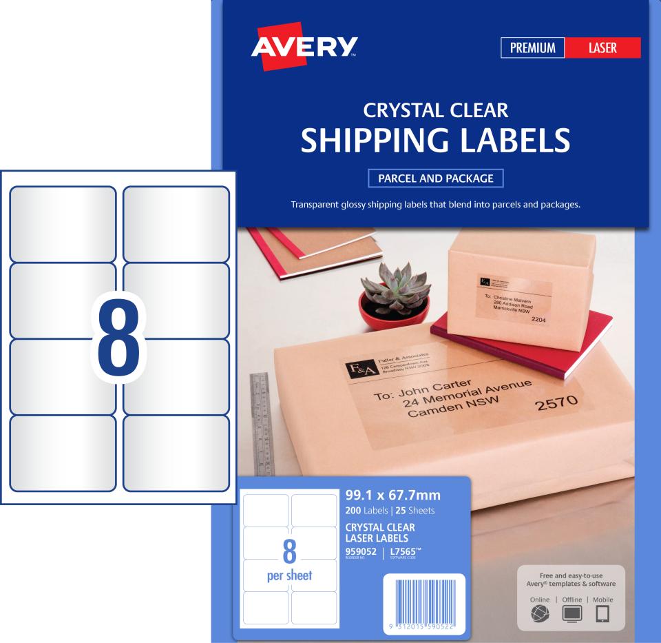 Avery Crystal Clear Shipping Labels for Laser Printers - 99.1 x 67.7mm ...