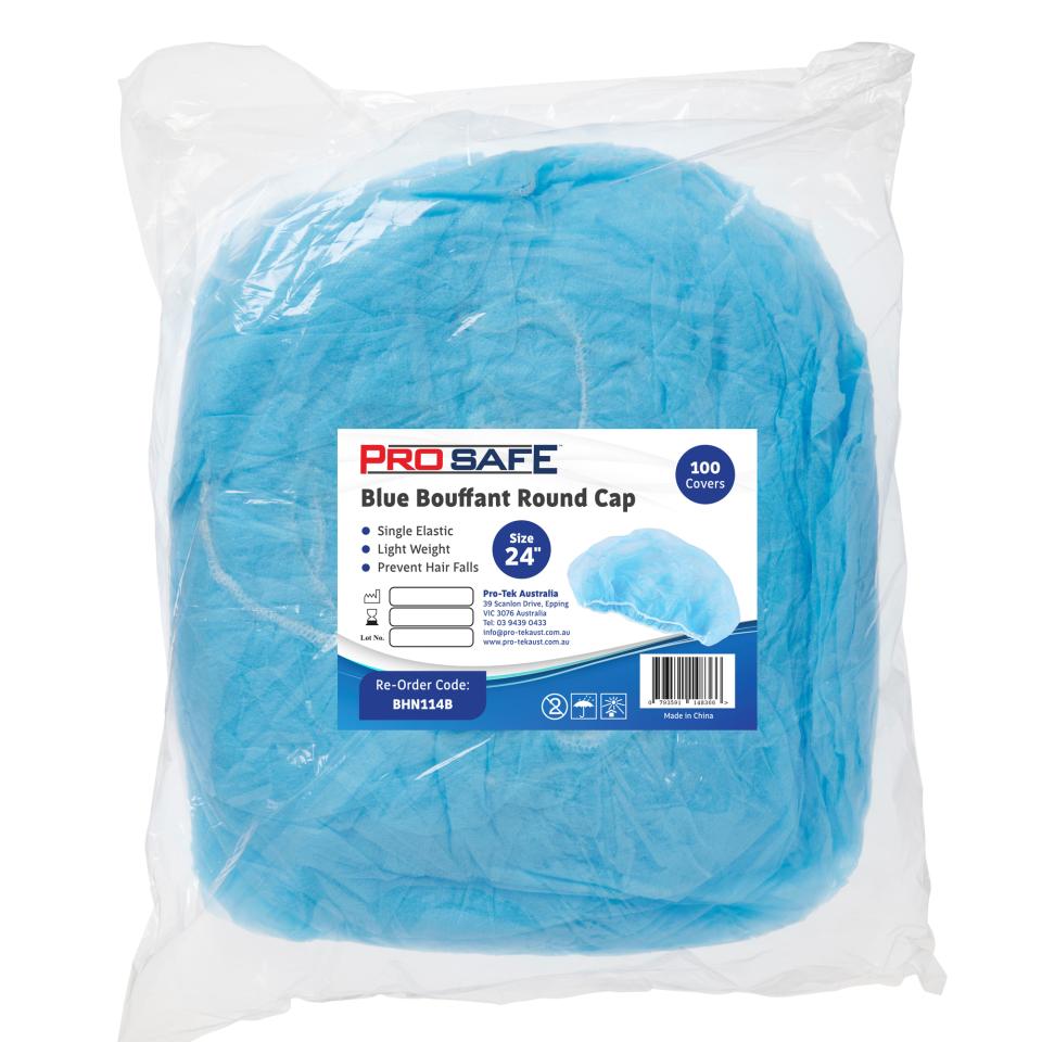 Pro Safe Disposable Bouffant Round Cap 24inch PP Blue Pack 100 | Winc