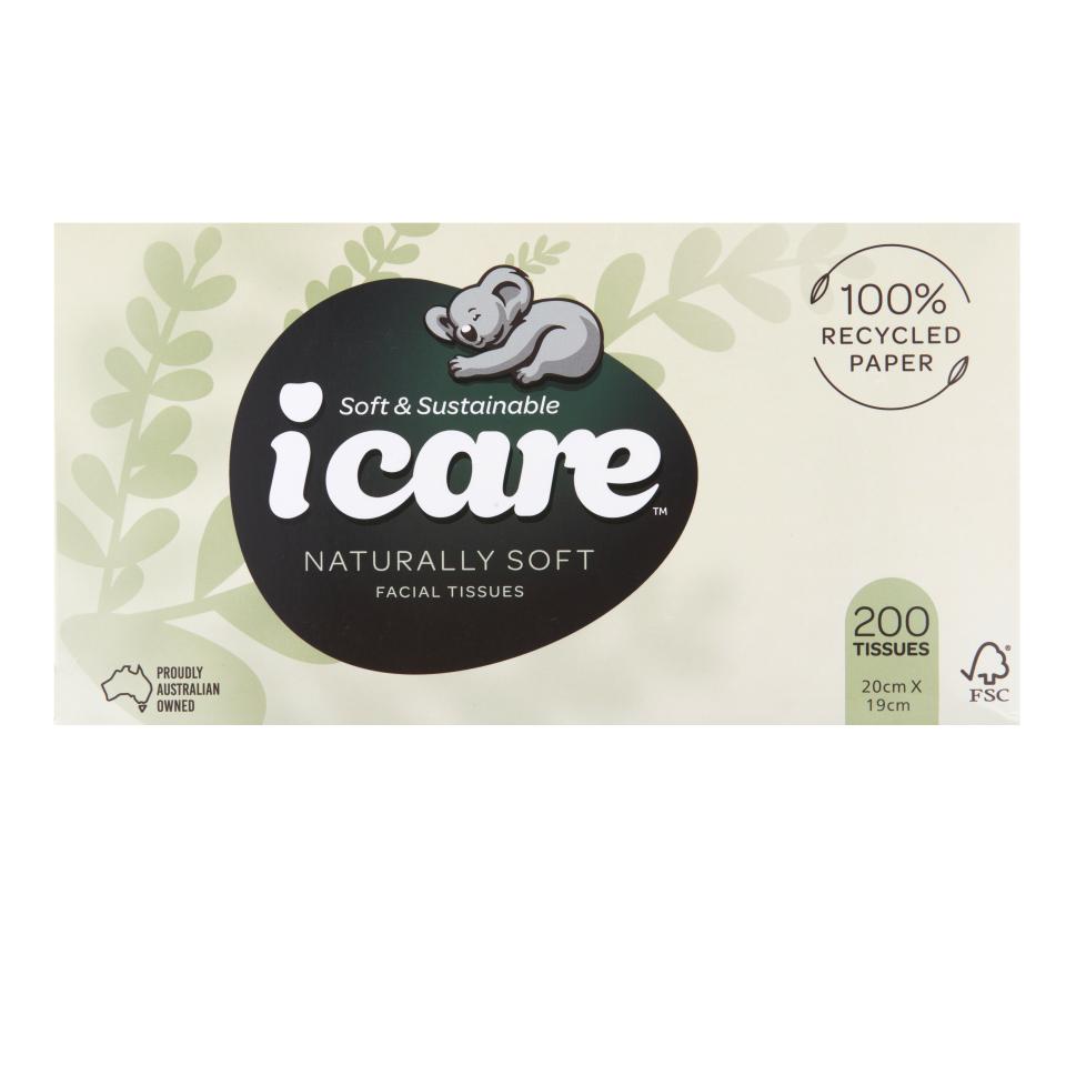 icare 100% Recycled Soft & Sustainable Facial Tissue Box 200 | Winc