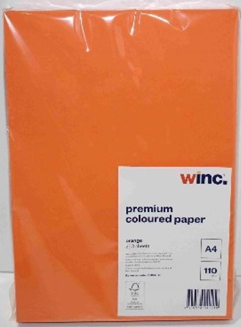 Winc Premium Coloured Cover Paper A4 110gsm Orange Pack 250 | Winc