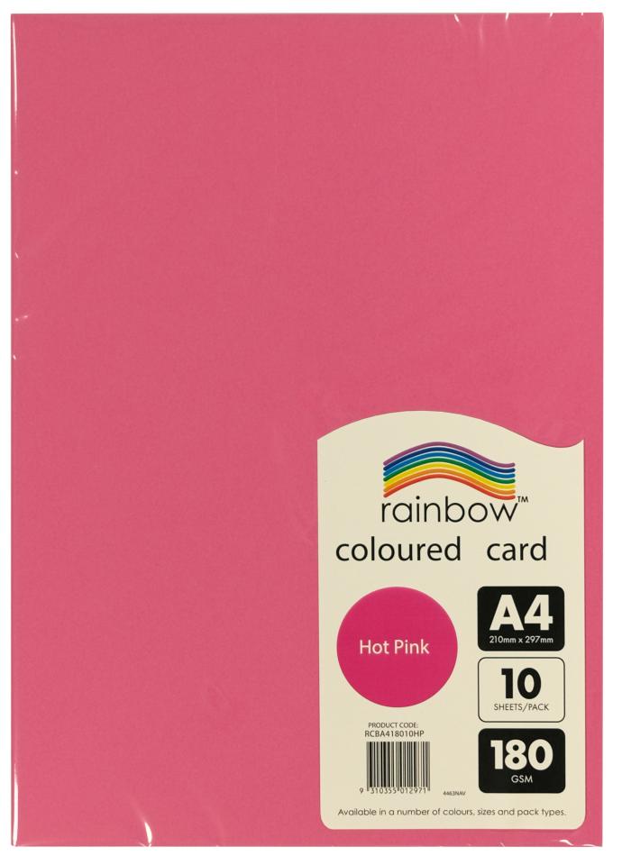 Rainbow Coloured Card 180gsm A4 10 Sheet Hot Pink | Winc