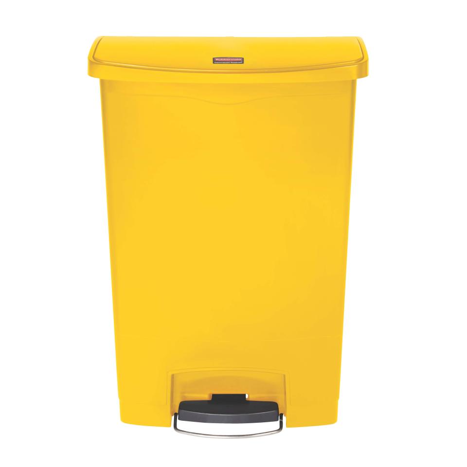Rubbermaid Commercial Slim Jim 90L Step-On Resin Front Step Bin Yellow ...