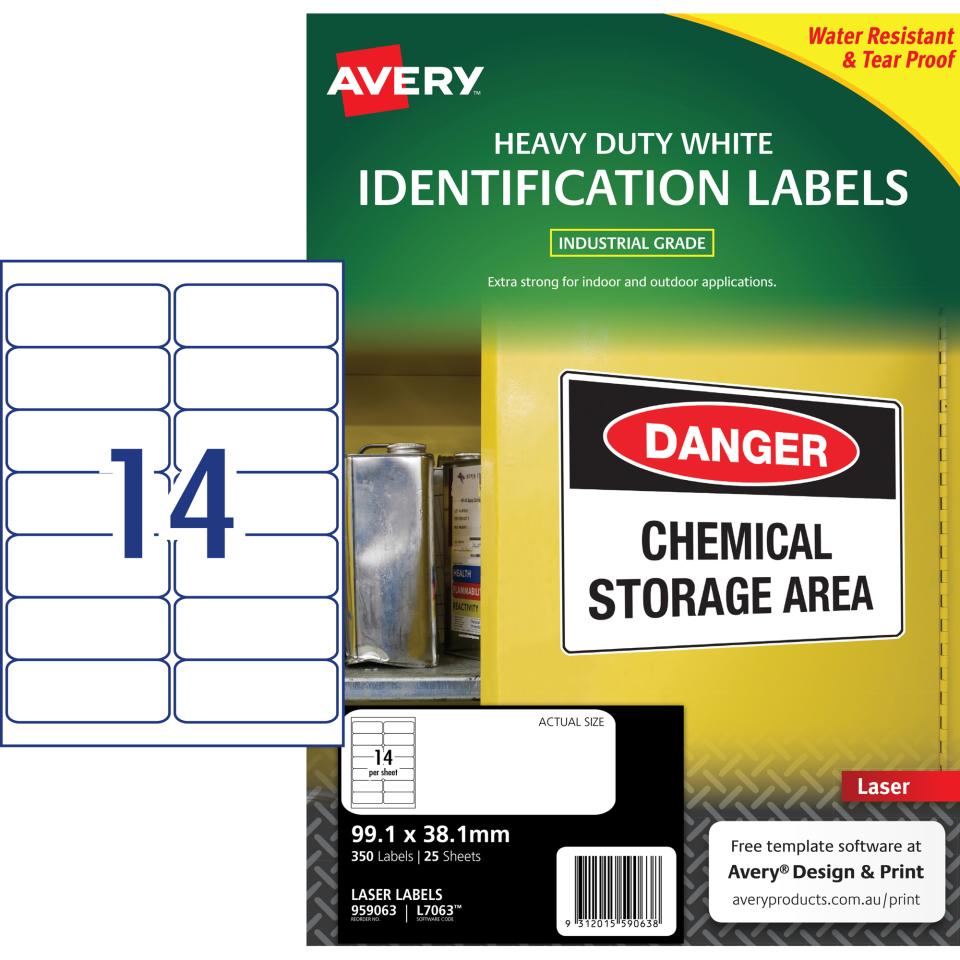 Avery L7063 Heavy Duty Labels for Laser Printers 99.1 x 38.1mm White ...
