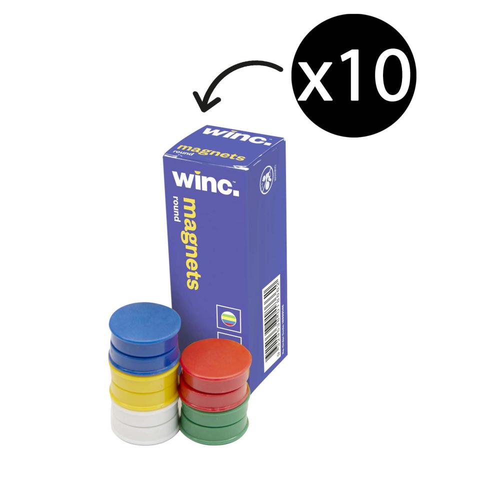 Winc Round Magnets Flat 25mm Assorted Colours Pack 10 | Winc