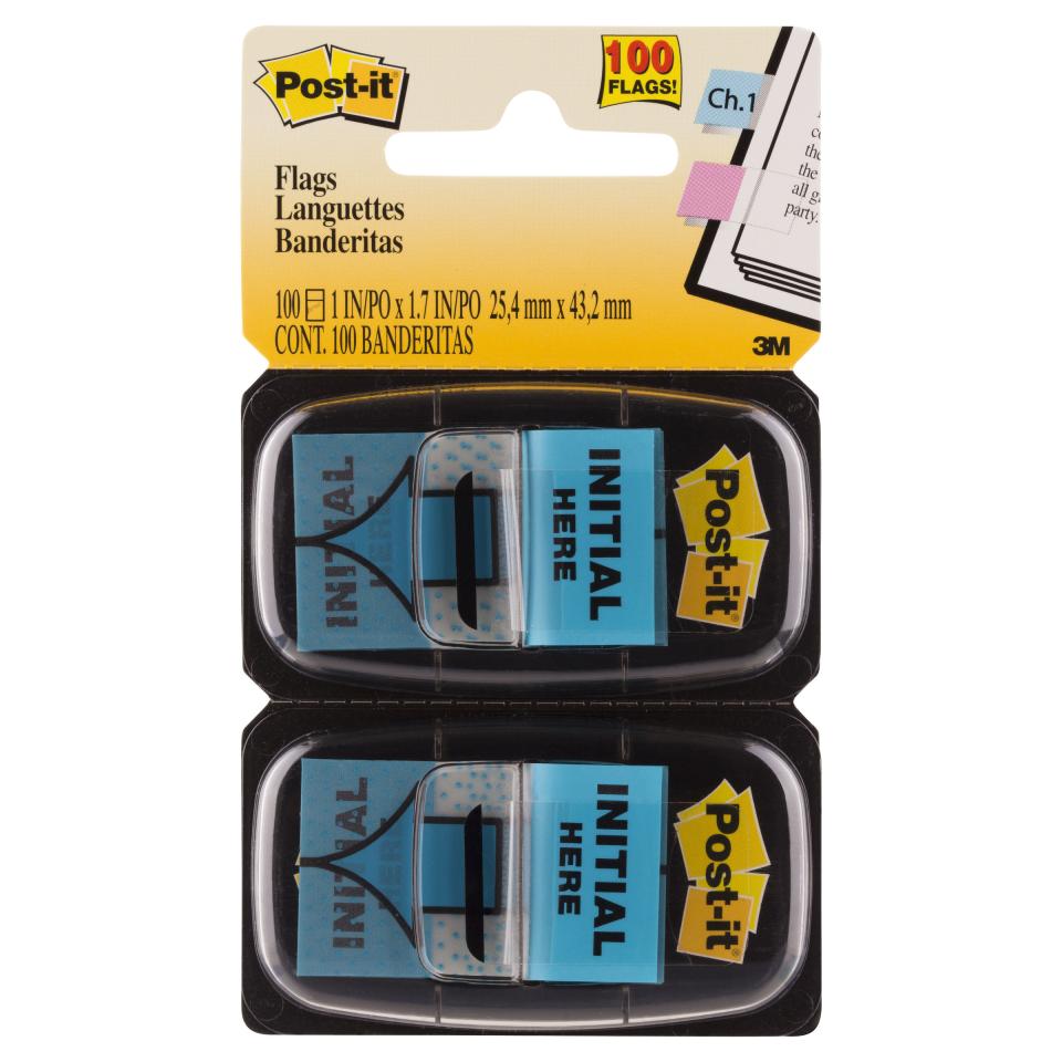 Post-It Flags 25.4 x 43.2mm 'Initial Here' Blue Pack 2 | Winc