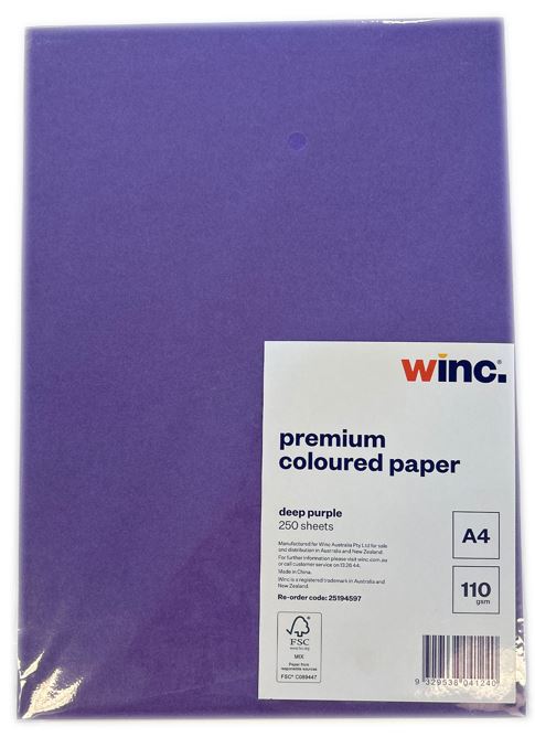 Winc Premium Coloured Cover Paper A4 110gsm Deep Purple Pack 250 | Winc