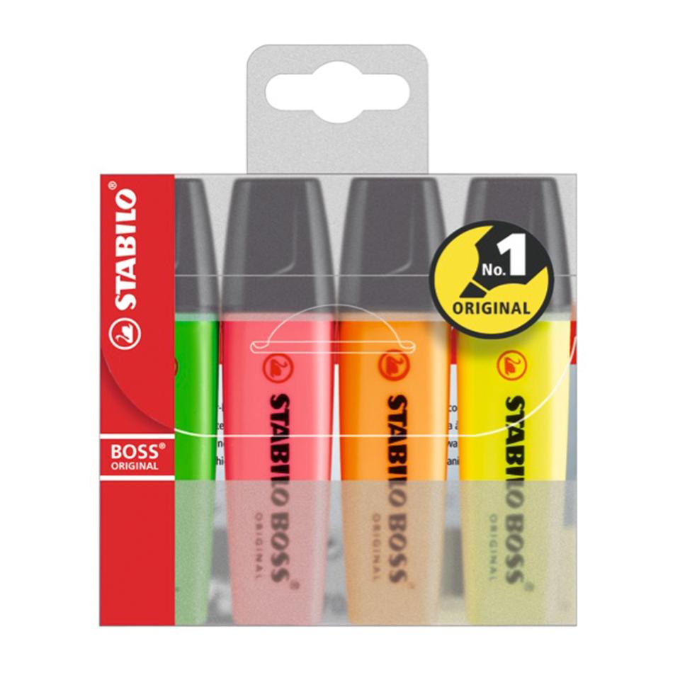 Stabilo Boss Highlighter Chisel Tip 2.0-5.0mm Assorted Colours Pack 4 ...