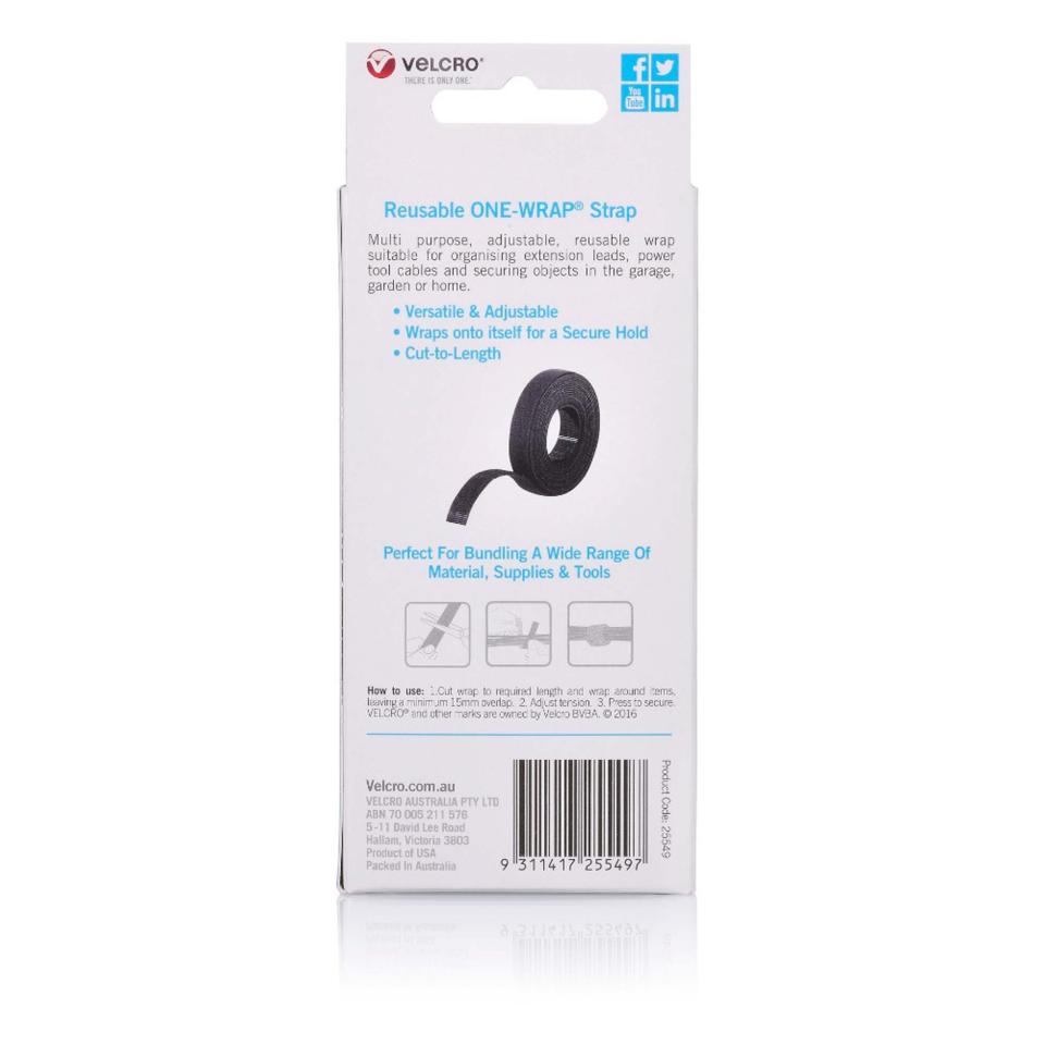 VELCRO Brand One-Wrap Reusable Bundling Wrap Black 19mm x 3m | Winc