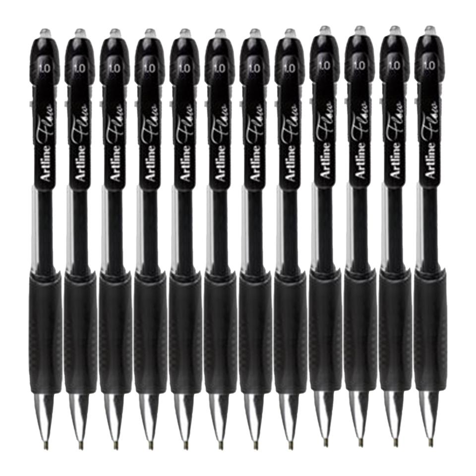 Artline Flow Retractable Ballpoint Pen Medium 1.0mm Black Box 12 | Winc