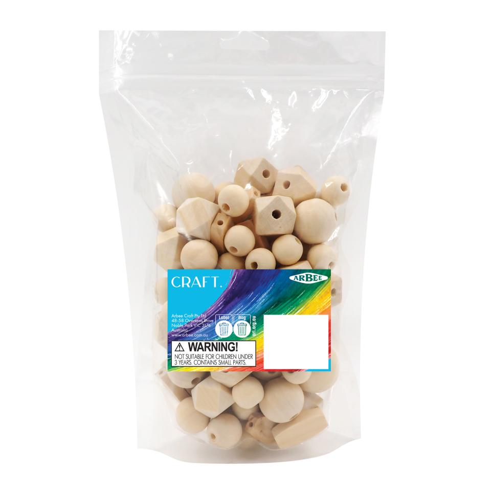 Arbee Craft Wood Beads Natural Assorted 92 Piece 225g | Winc