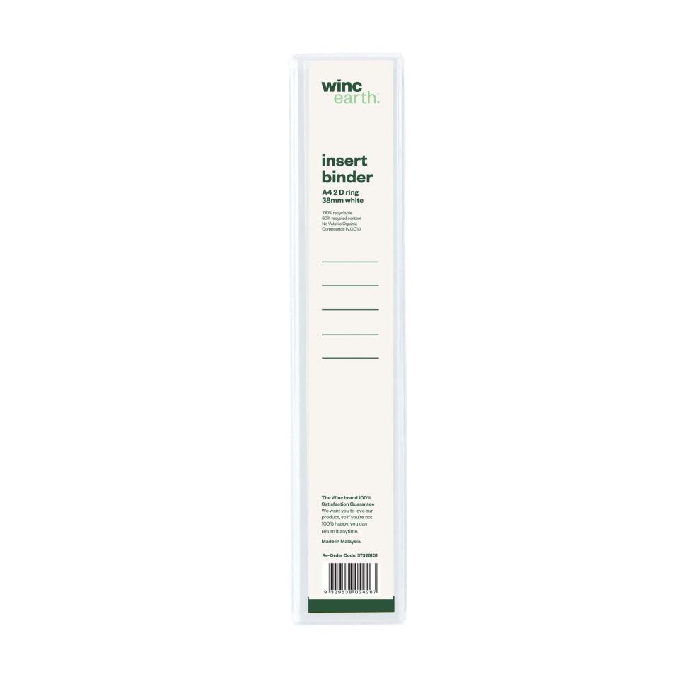 Winc Earth Insert Binder A4 2 D Ring 38mm White | Winc