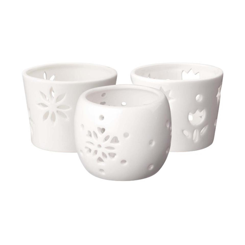 Ceramic Tea Light Holders 75mm 3 Designs White Pack 3 | Winc
