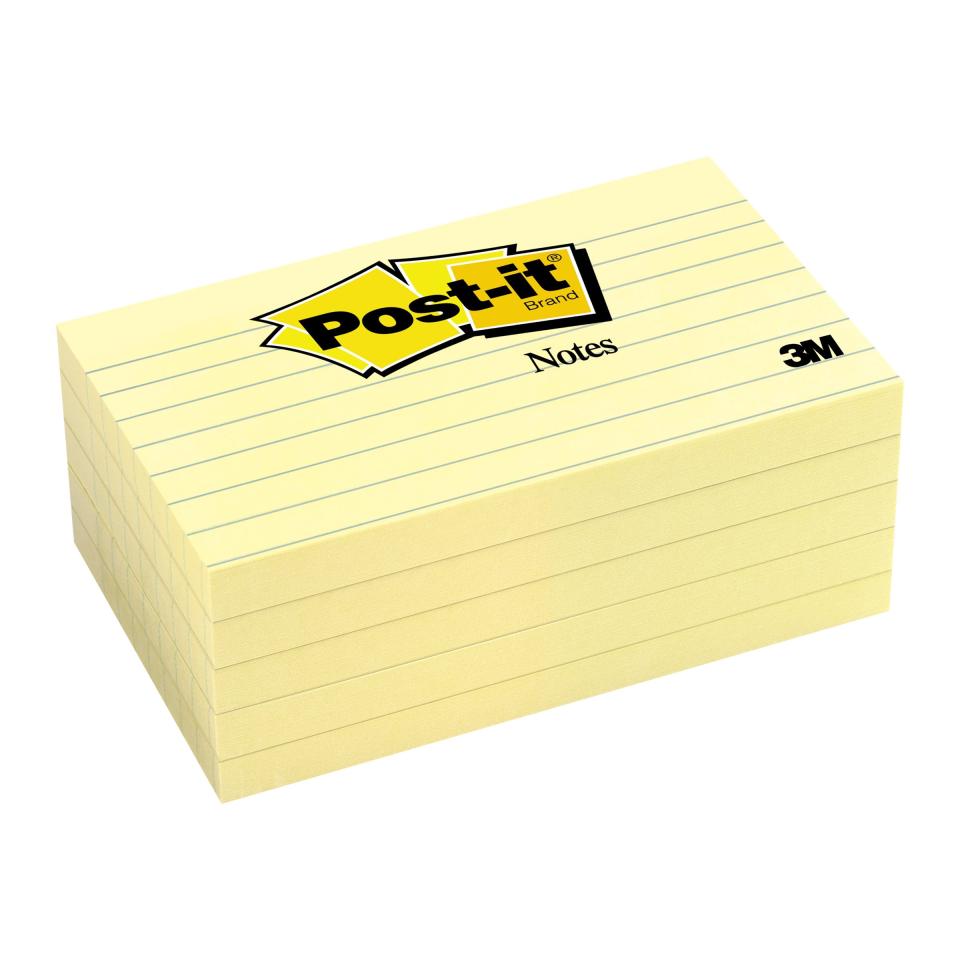 3M Post It Notes Original Yellow Lined 73X123mm Pack 12 Winc