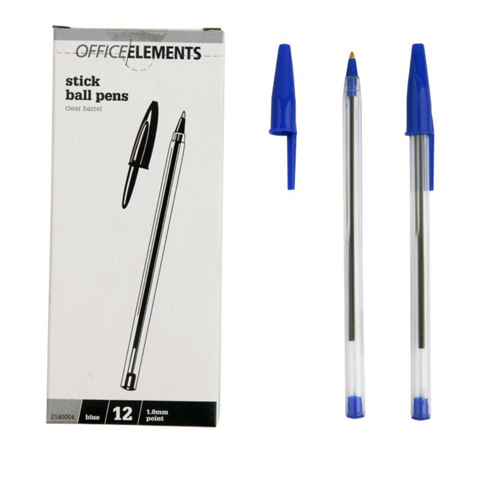 Office Elements Ballpoint Pens Clear Barrel 1.0mm Medium Tip Blue Box ...
