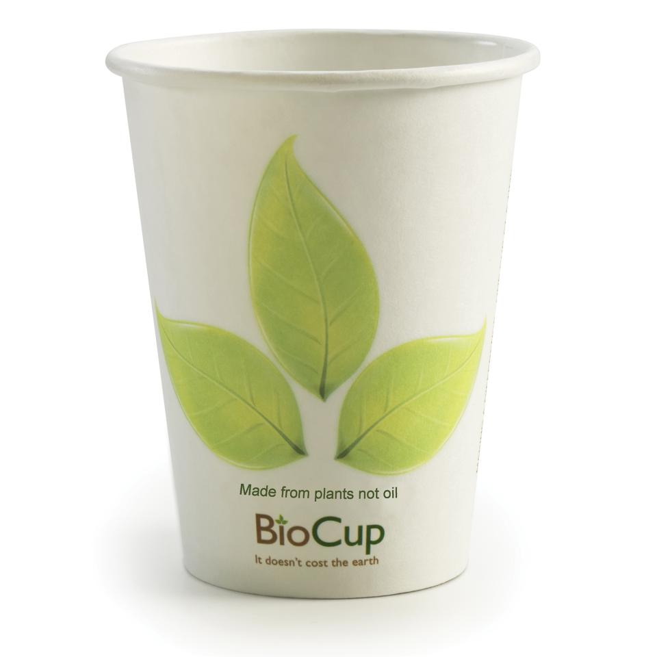 Biopak Biocup Single Wall 12Oz/390ml White Leaf Design Carton 1000 | Winc
