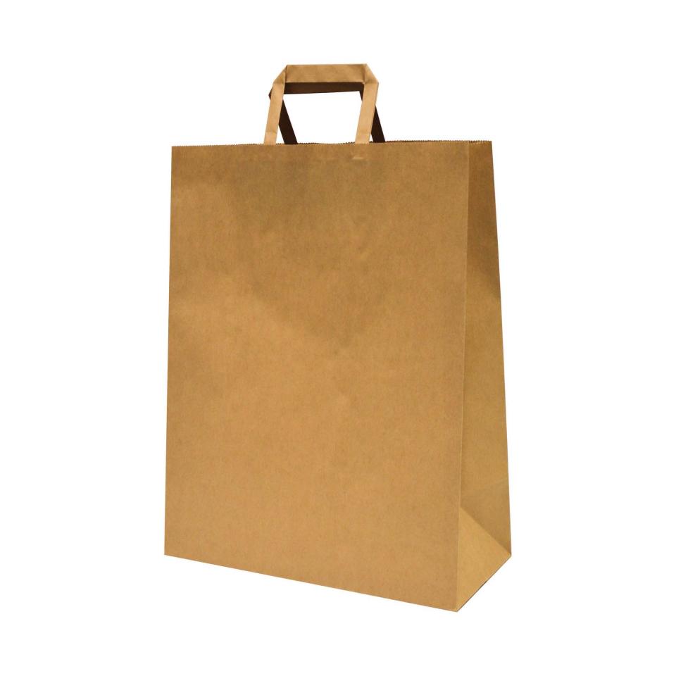 Castaway Paper Delivery Bag Flat Paper Handles Brown 340x315x175mm ...