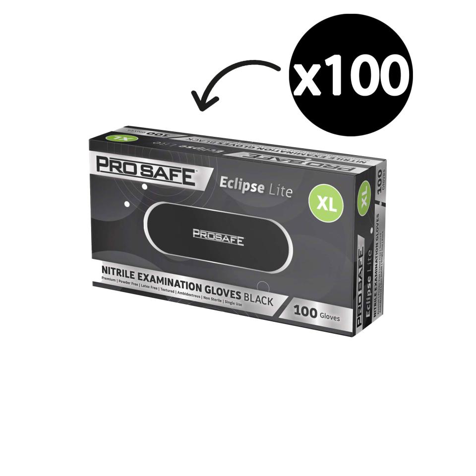 Prosafe Black Eclipse Lite Nitrile Powder Free Gloves Extra Large Box 100 | Winc