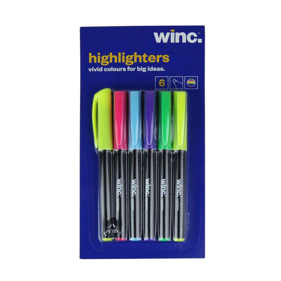 Winc Pen Style Highlighter Chisel Tip 1.5-4.0mm Assorted Colours Box 6 ...
