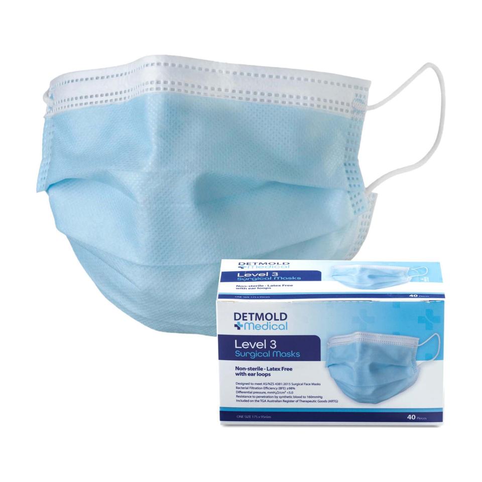 Detmold Face Mask 3-Ply Non Sterile Non Woven 98% BFE Level 3 with ...