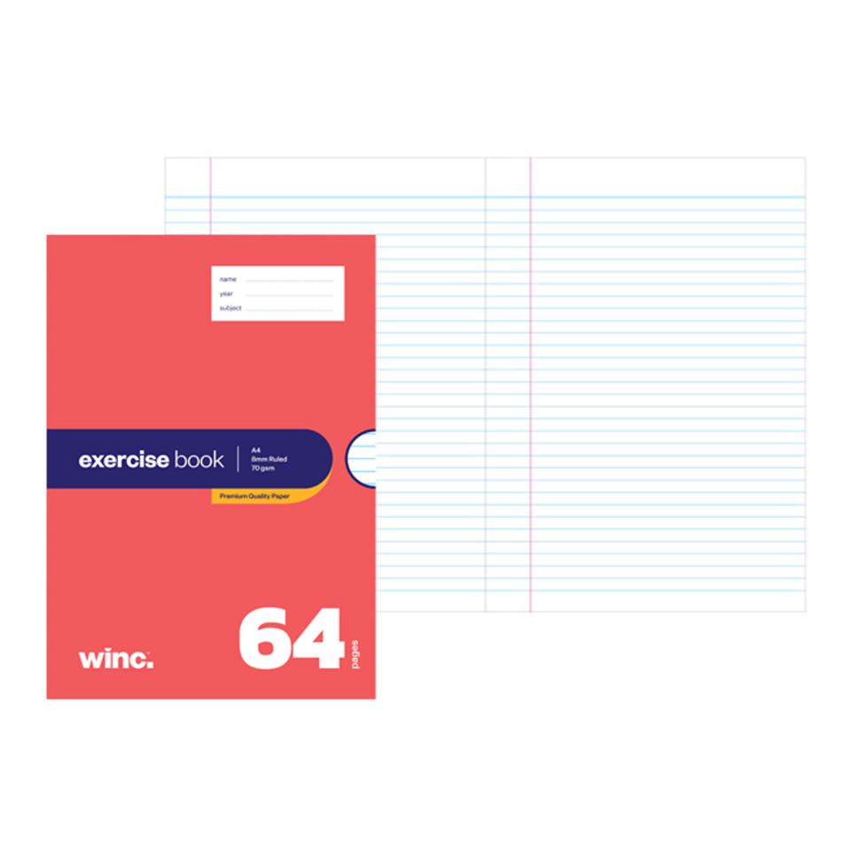 Winc Premium Exercise Book A4 8mm ruled 70gsm Polypropylene Cover 64 ...