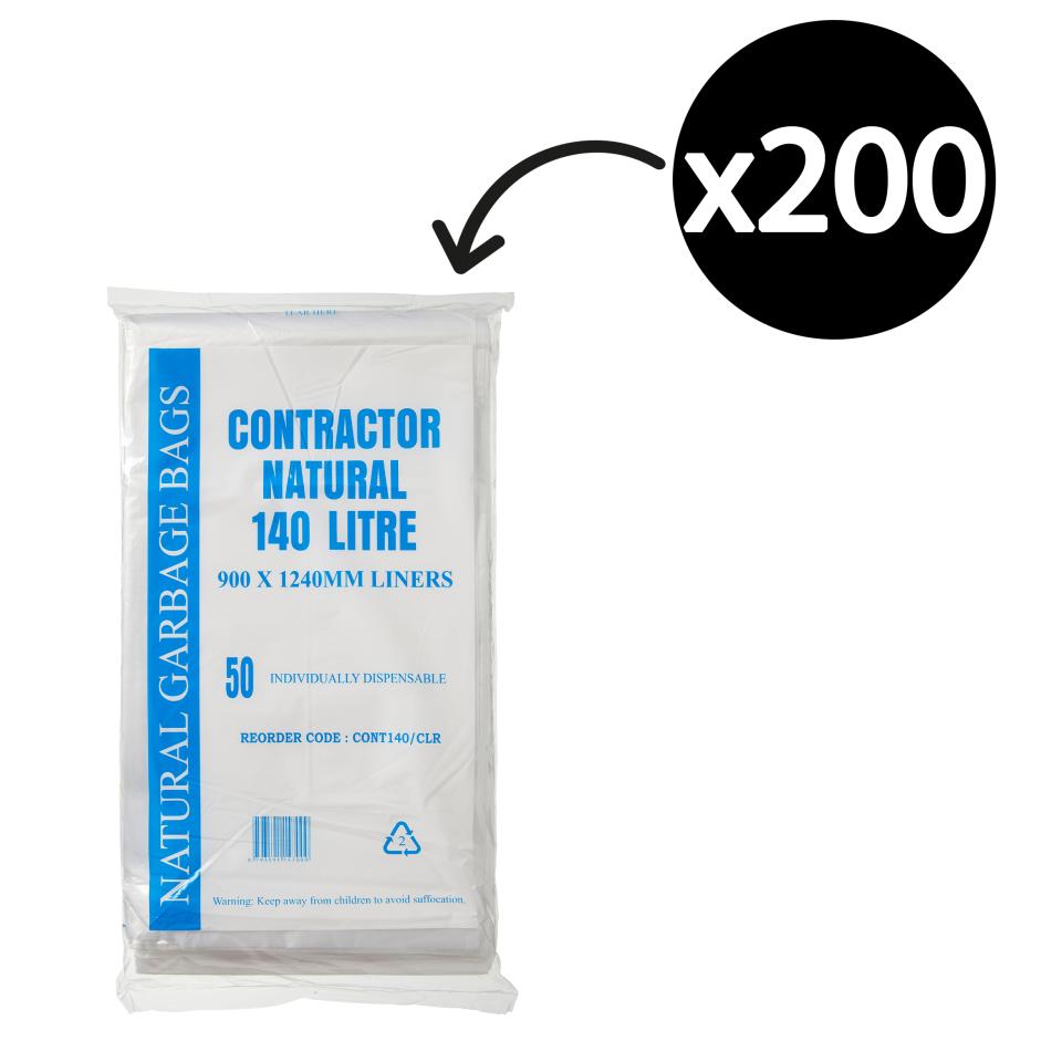 Austar Bin Liners Contractor Heavy Duty 140 Litre Natural Opaque Packet ...