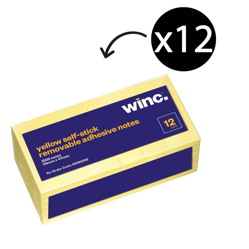 Winc Self-Stick Removable Notes Yellow 12 Pads Pack | Winc