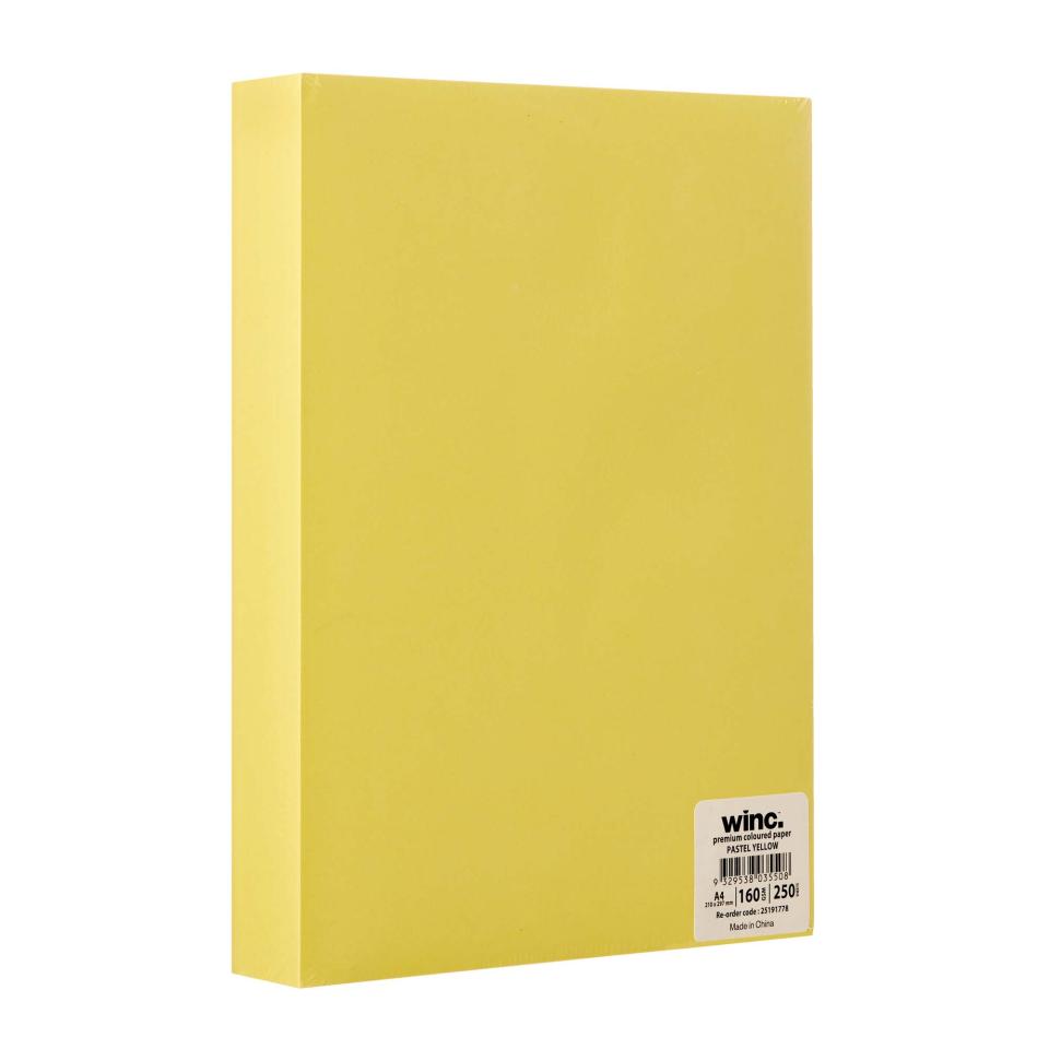 Winc Premium Coloured Cover Paper A4 160gsm Canary Pack 250 | Winc