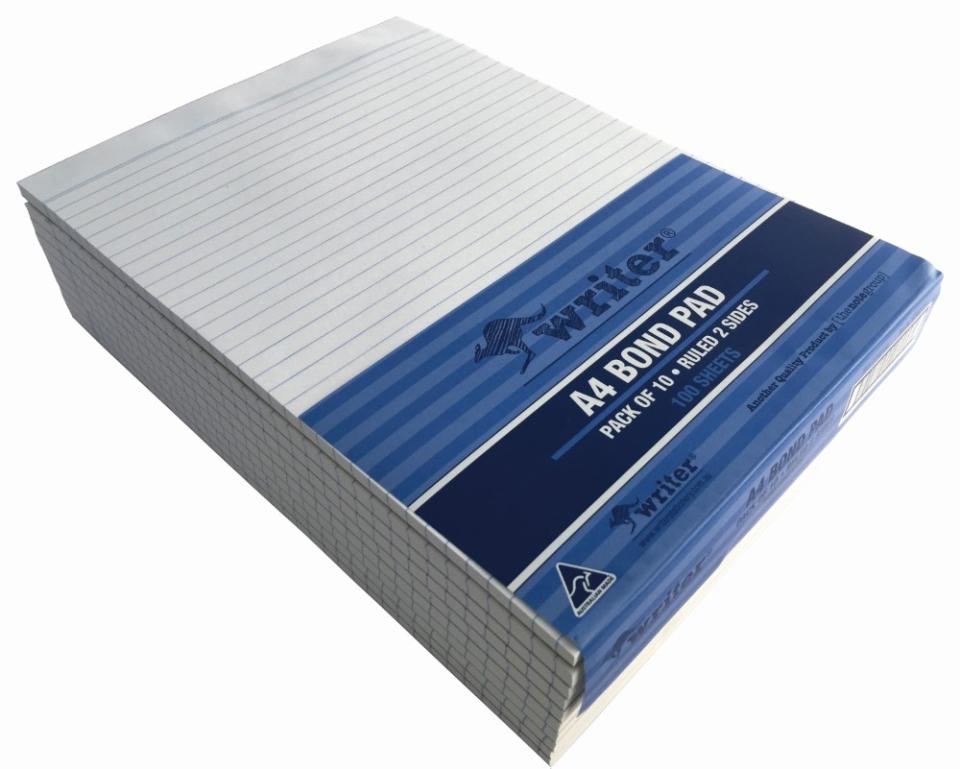 Writer Bank Paper Pad A4 8mm Ruled 50gsm 100 Sheets | Winc