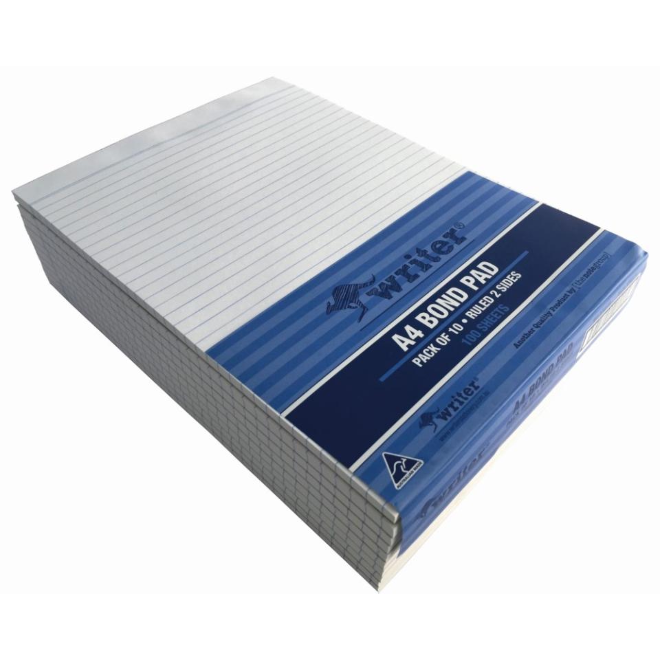 Writer Bank Paper Pad A4 8mm Ruled 50gsm 100 Sheets | Winc
