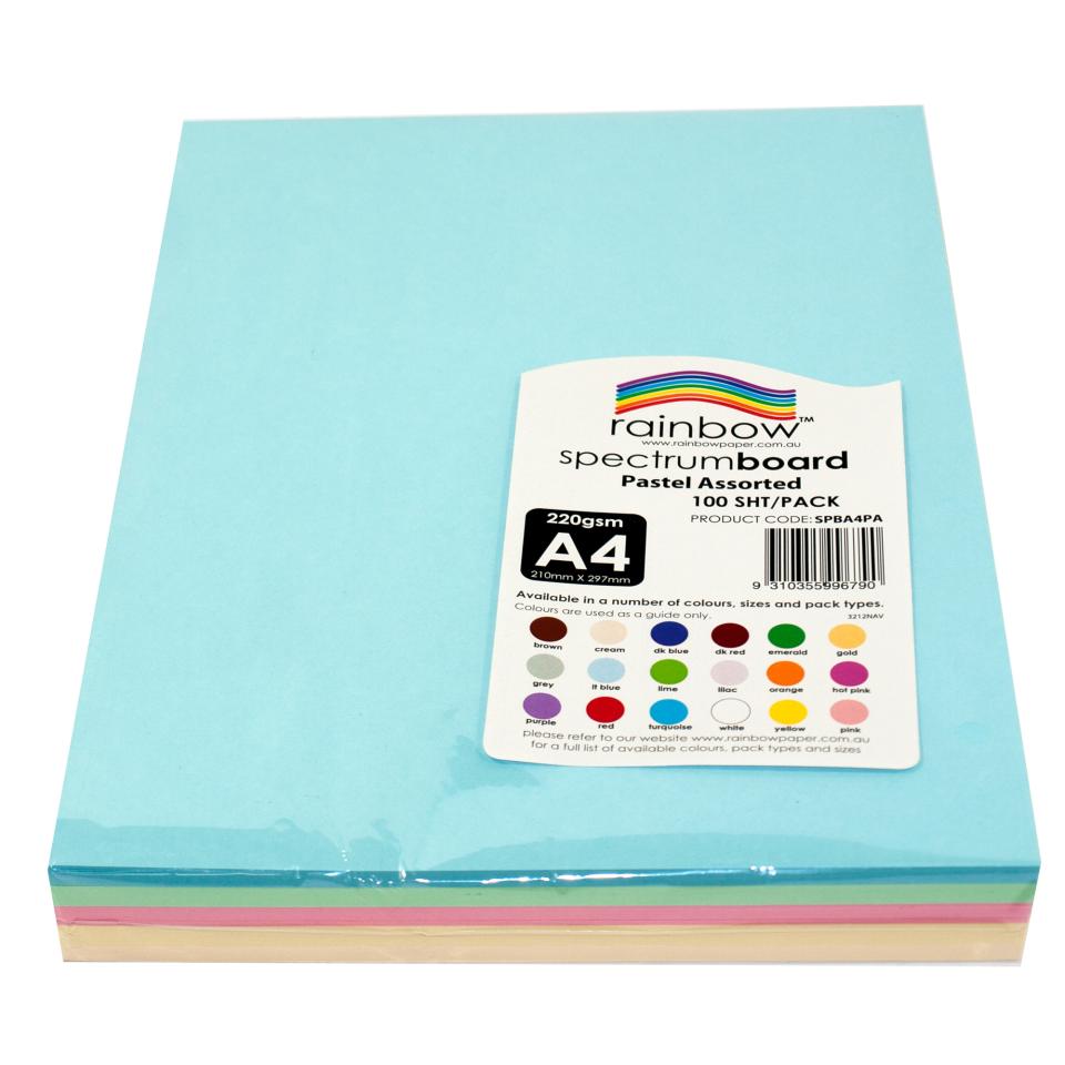 Rainbow Spectrum Board A4 220gsm Pastel Assorted Pack 100 | Winc