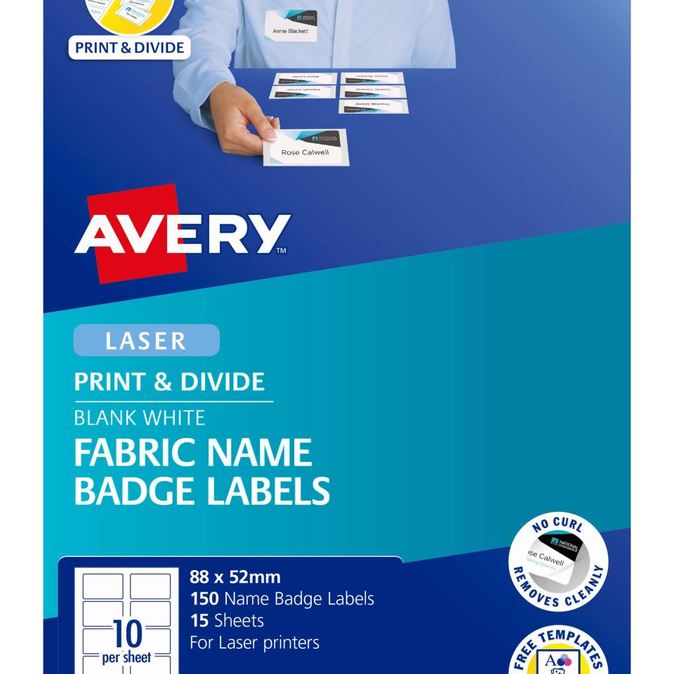 Avery L7427 Fabric Print Divide Name Badges Labels For Laser Printers 88 X 52mm 150 Labels Winc