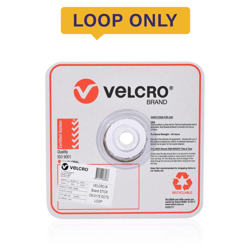 Velcro Adhesive Spots Loop Only 22mm Piece 900 White | Winc