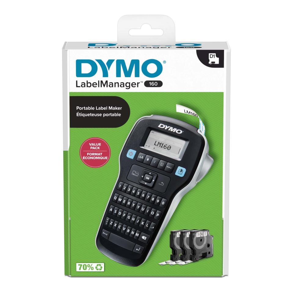 Dymo Labelmanager 160p Labeller Value Pack With 3 D1 12mm Black On ...
