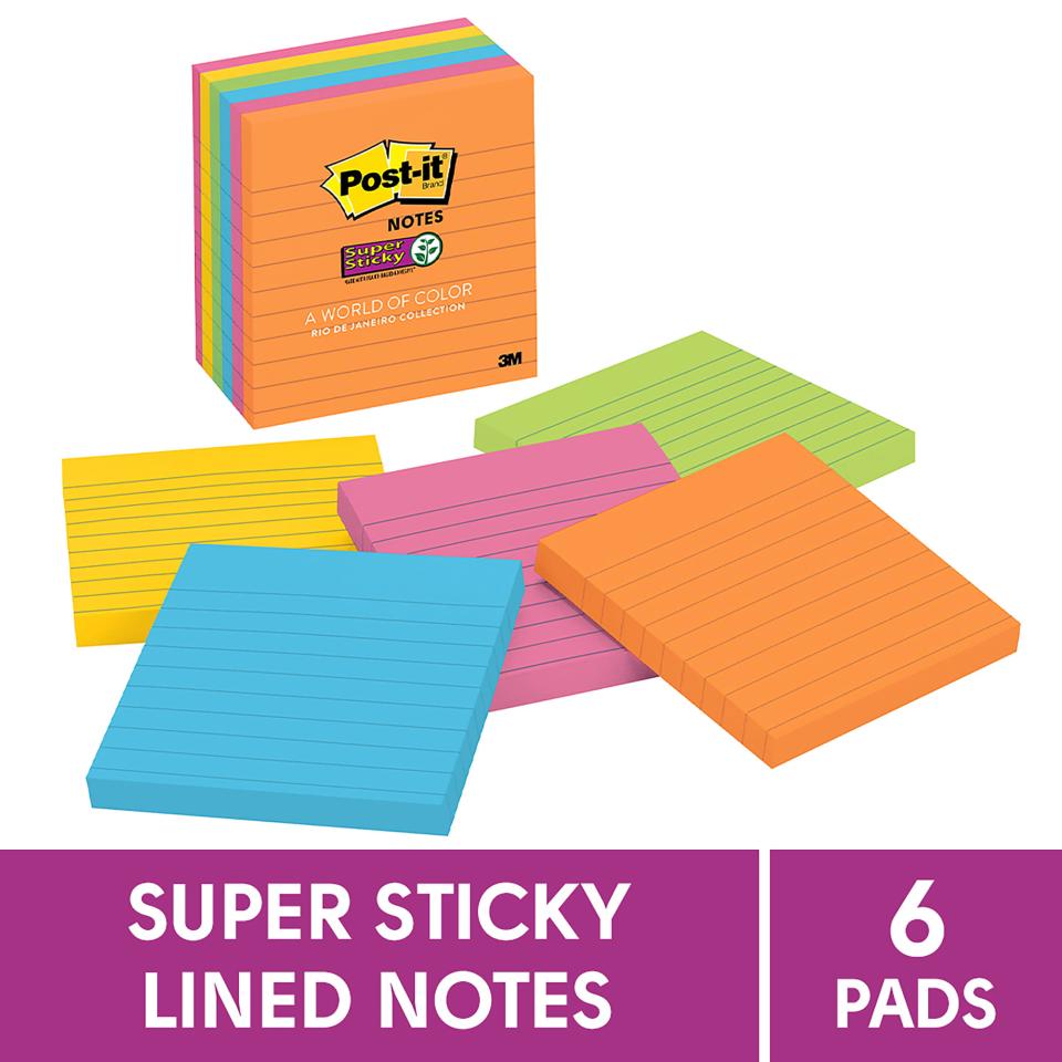 Post-It Super Sticky Jewel Pop Collection Lined Sticky Notes | Winc