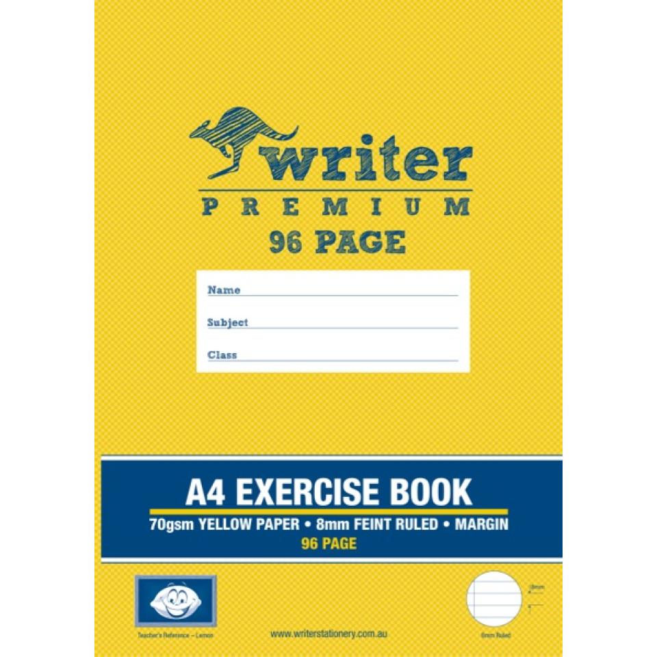 Writer Premium A4 Exercise Book 8mm Ruled/margin Yellow 96 Pages | Winc