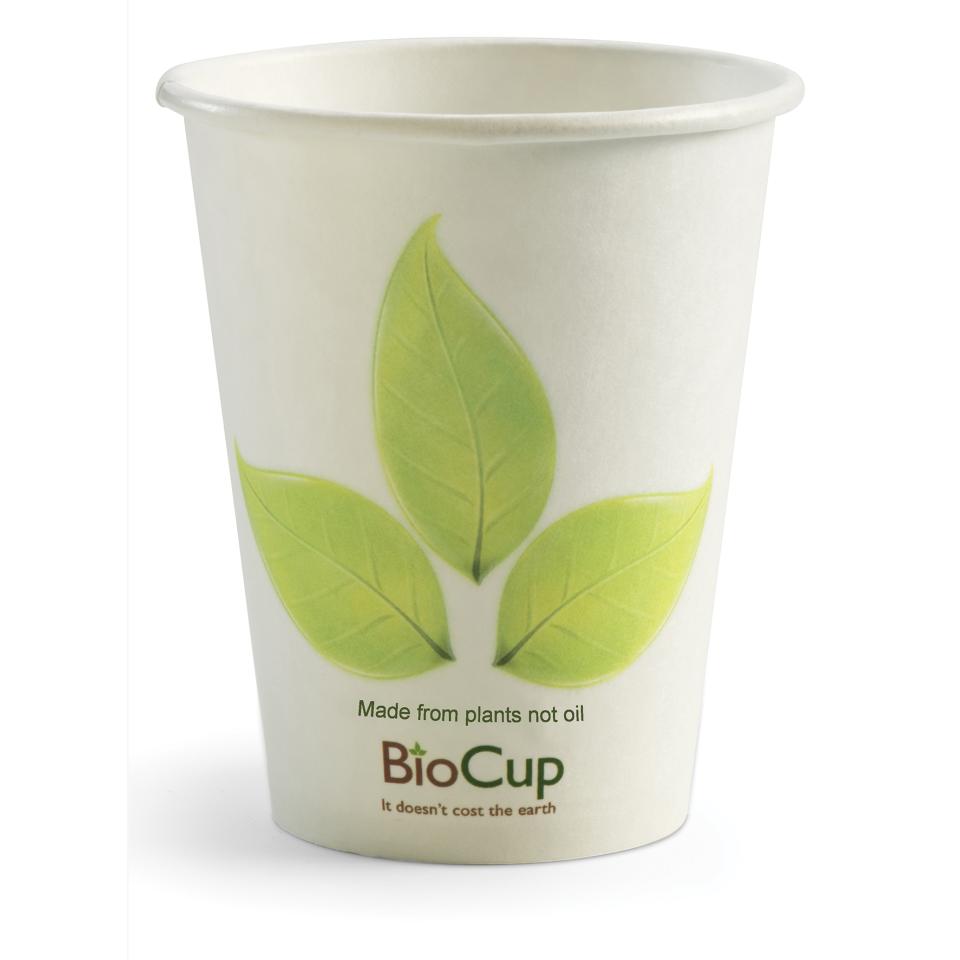 Biopak Single Wall Biocup 8Oz/270ml White Leaf Design Carton 1000 | Winc