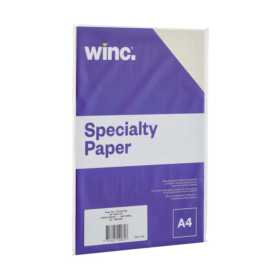 Winc Specialty Paper Parchment A4 90gsm Natural Pack 50 | Winc