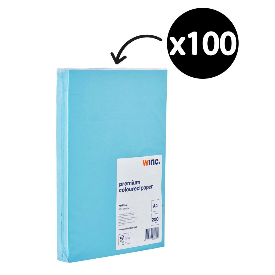 Winc Premium Coloured Cover Paper A4 200gsm Lake Blue Pack 100 | Winc