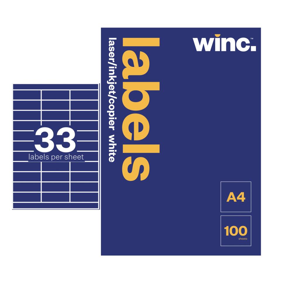 Winc Laser Labels 70 x 25mm 33 Per Sheet Pack of 100 Sheets | Winc