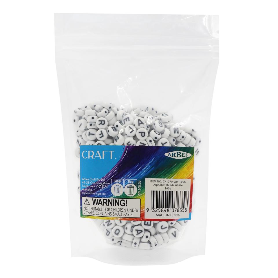 Arbee Beads Alphabet Beads White And Black 7mm 100g | Winc