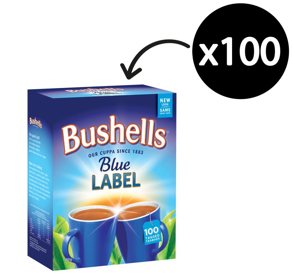 Bushells Blue Label Black Tagged Tea Bags Pack 100 | Winc