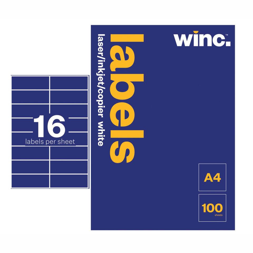 Winc Laser Labels 105 x 37mm 16 Per Sheet Pack White 100 Sheets | Winc